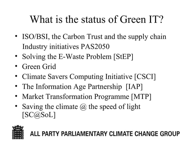 Benchmarking Green ICT | Guy Hudson | PPT