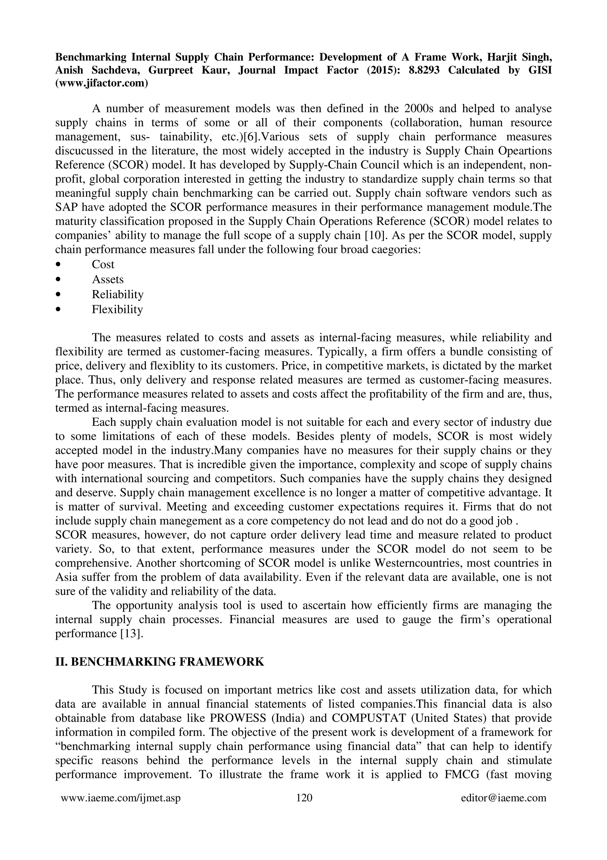 Benchmarking internal supply chain performance development of a frame work | PDF