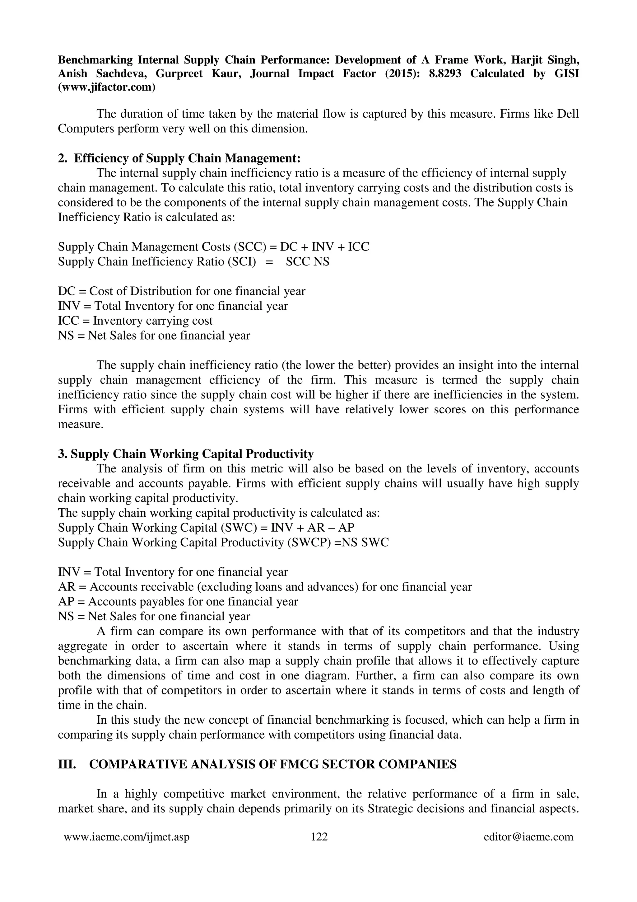Benchmarking internal supply chain performance development of a frame work | PDF