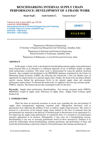 Benchmarking internal supply chain performance development of a frame ...