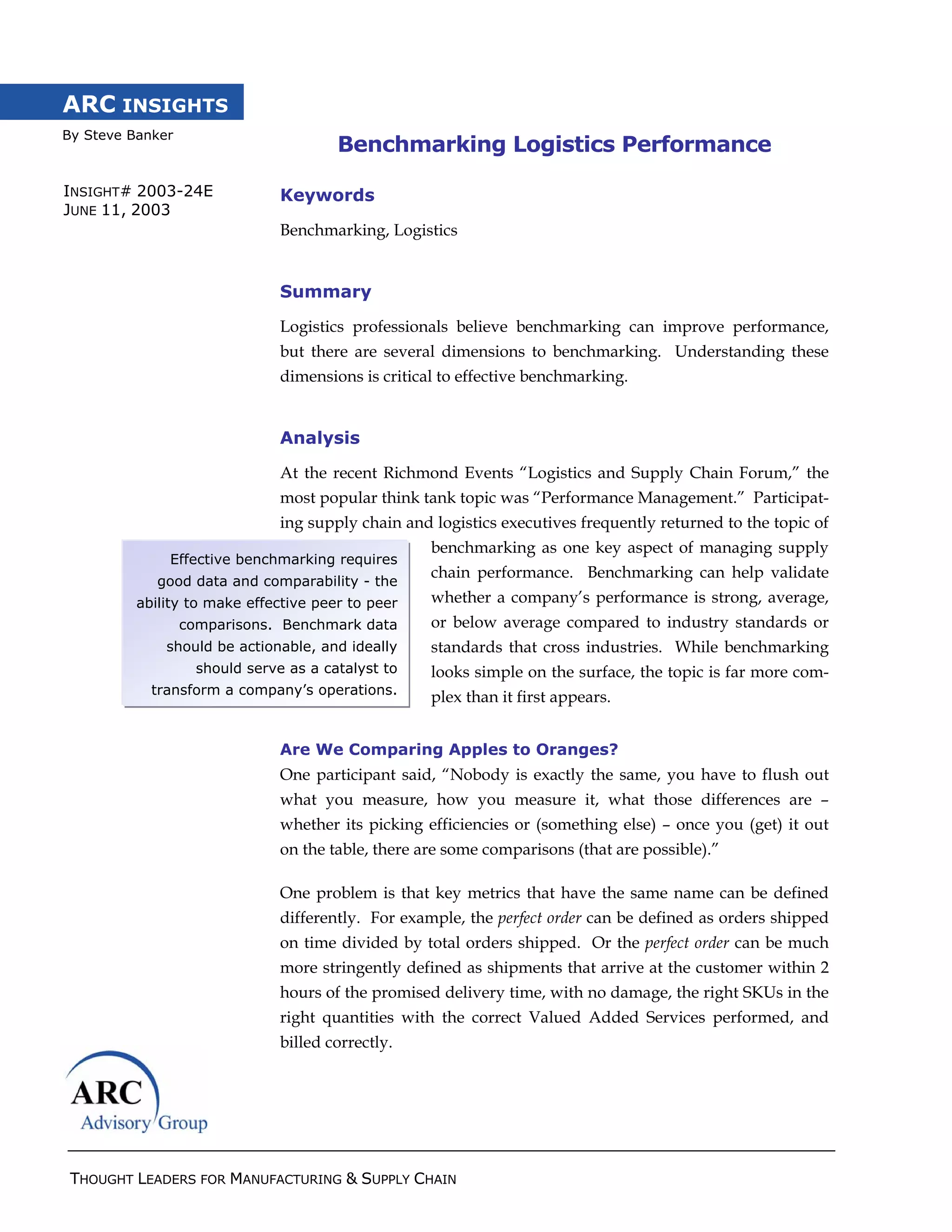 Benchmarking Logistics Performance | PDF