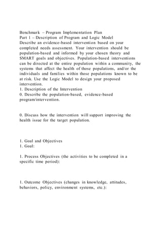 Benchmark – Program Implementation Plan Part 1 – Description of | PDF