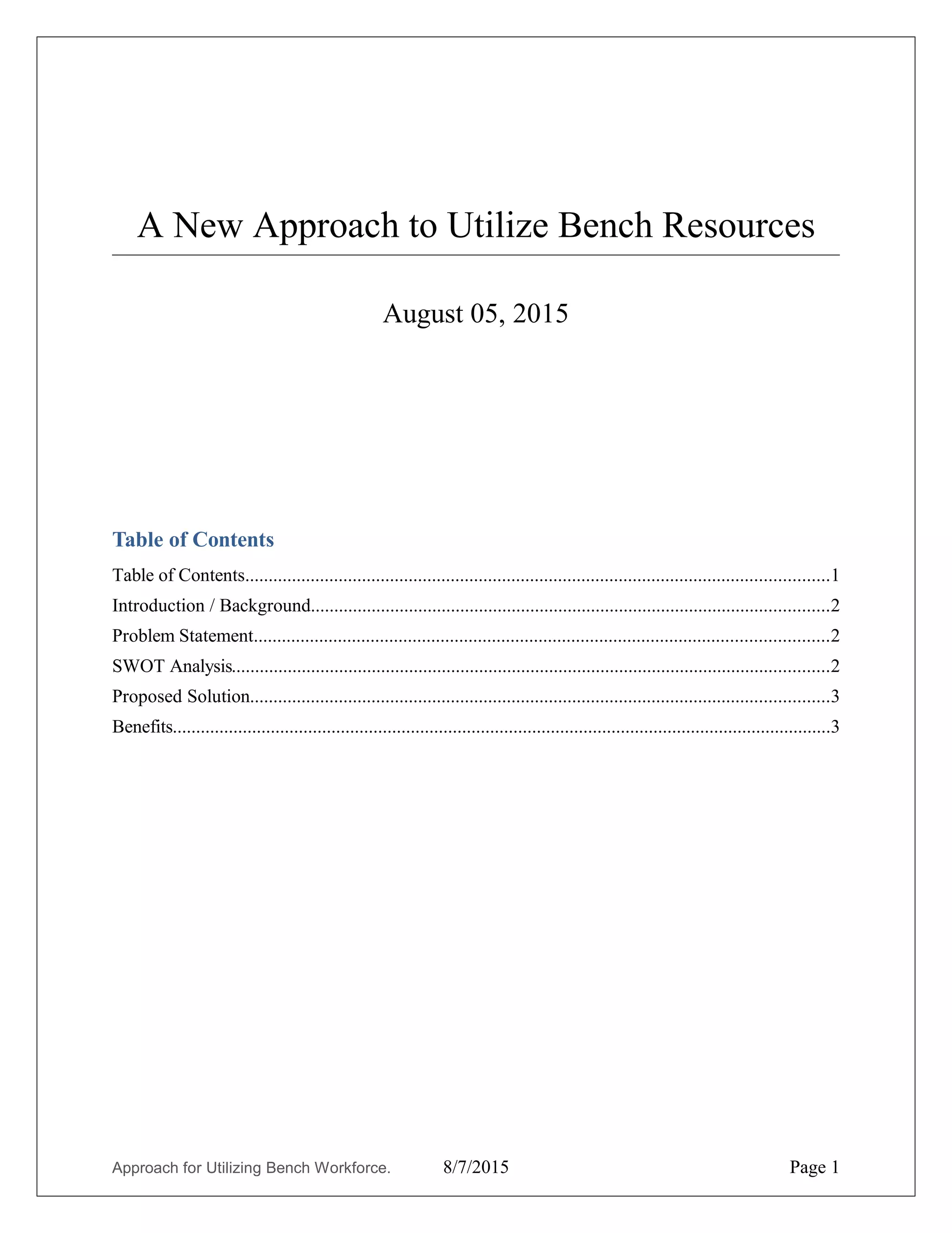 Utilization of Bench resources | DOC