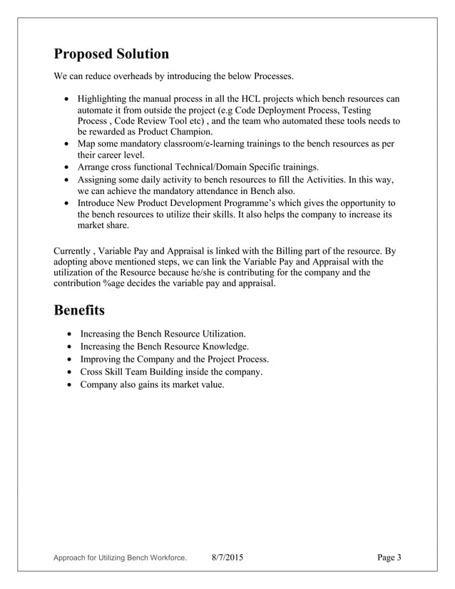 Utilization of Bench resources | DOC | Human Resources | Business