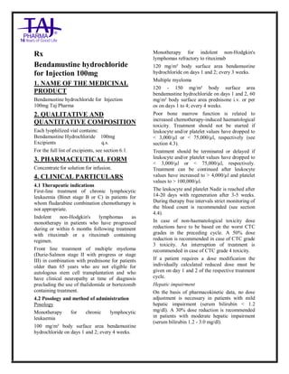 Bendamustine HCl for Injection Taj Pharma SmPC | PDF