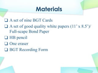 Bender Gestalt Test (BGT).pptx.pdf.................. | PDF