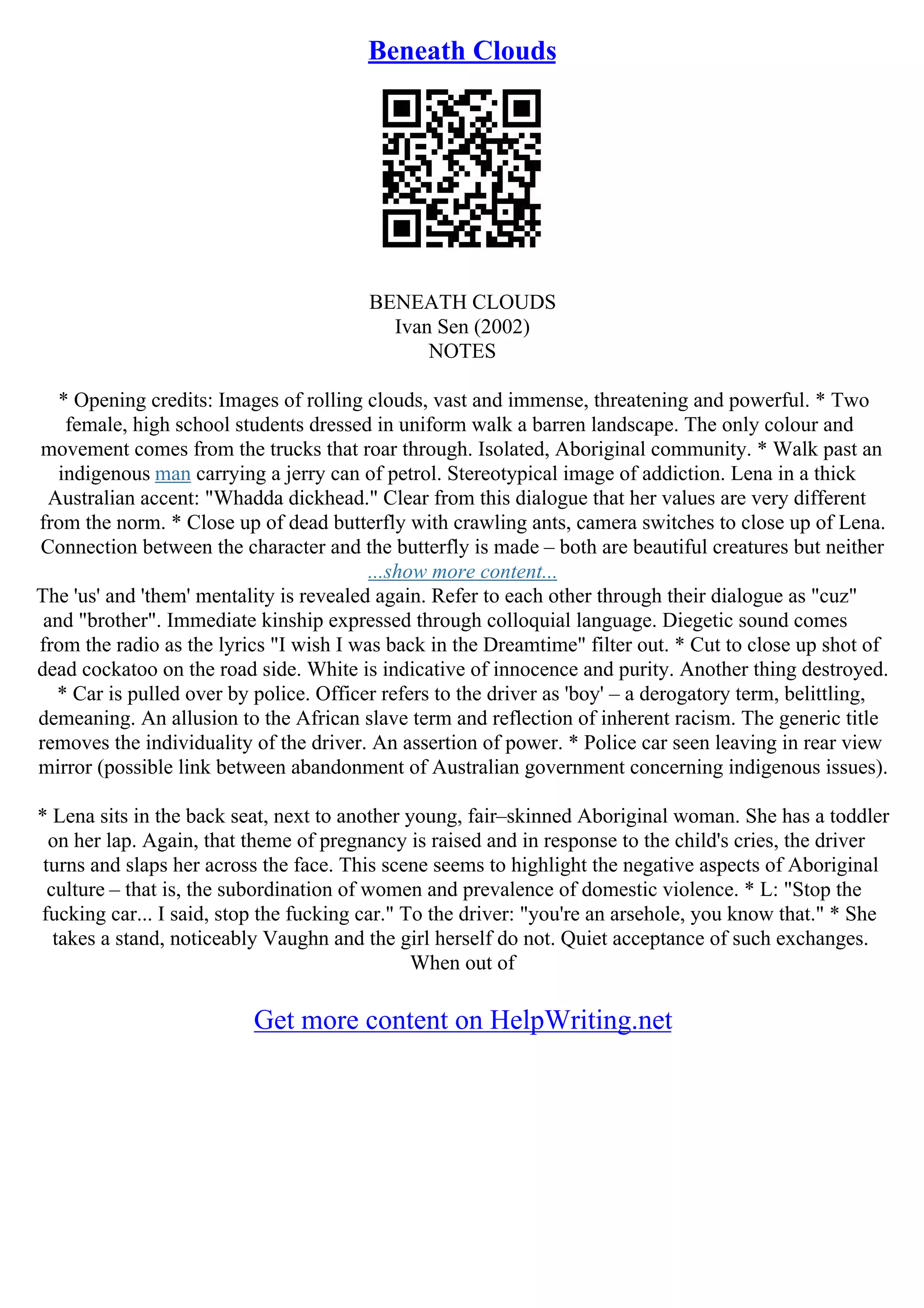 Beneath Clouds Essay | PDF