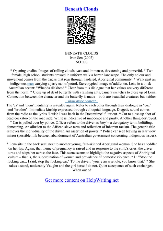 Beneath Clouds Essay | PDF