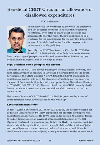 Beneficial CBDT Circular for allowance of disallowed expenditures - V. K. Subramani | PDF