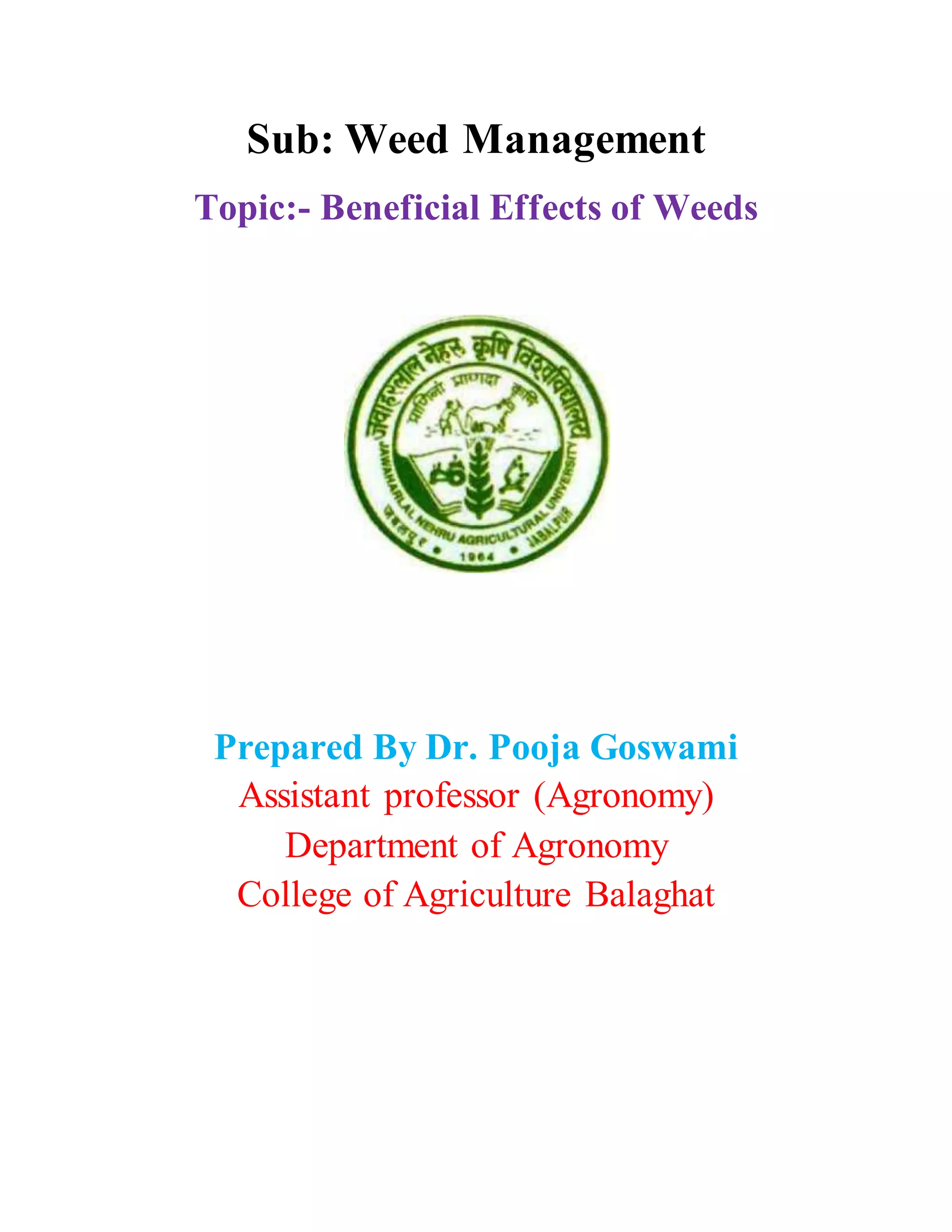 Beneficial effects of weeds | DOCX