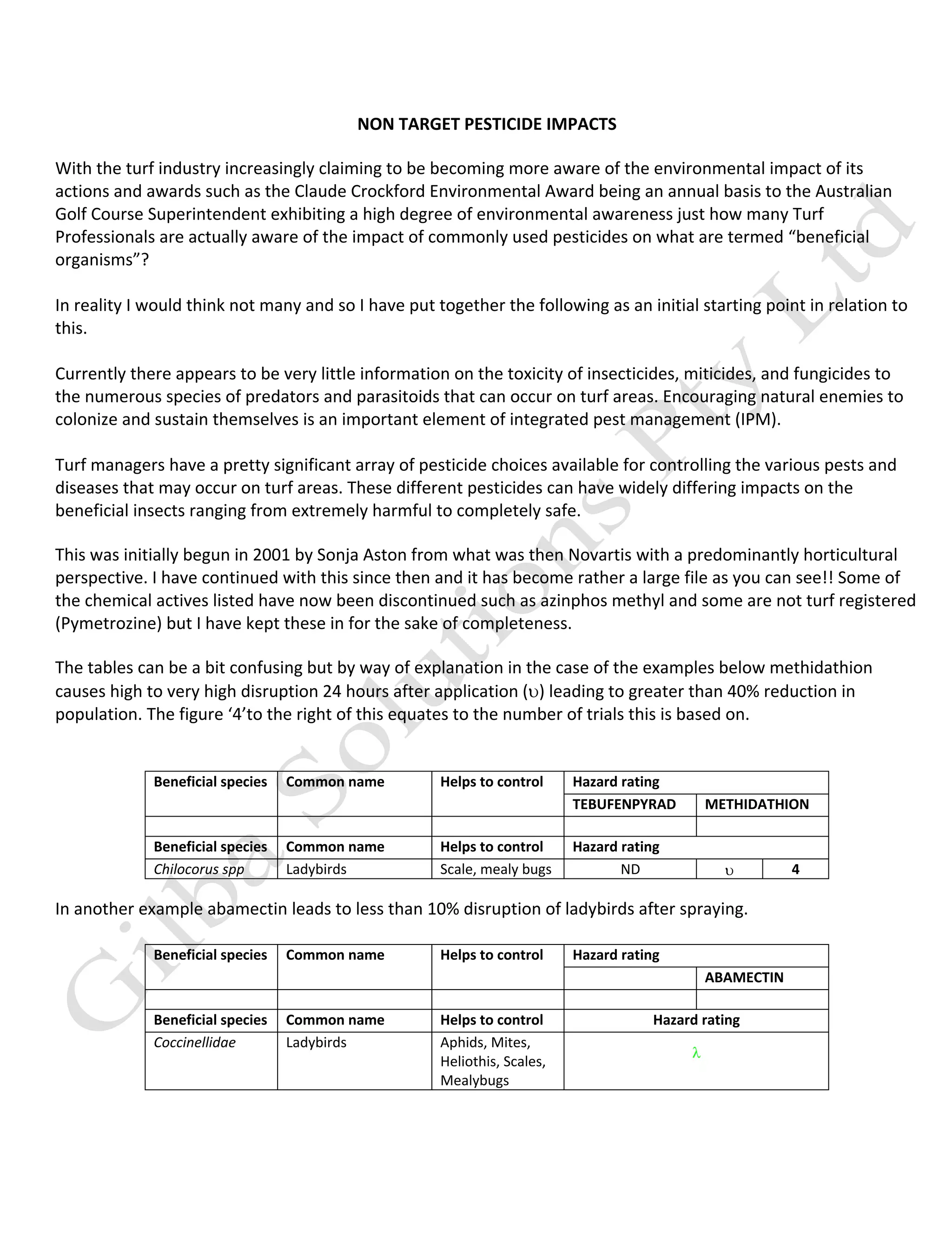 Non target pesticide impacts | PDF
