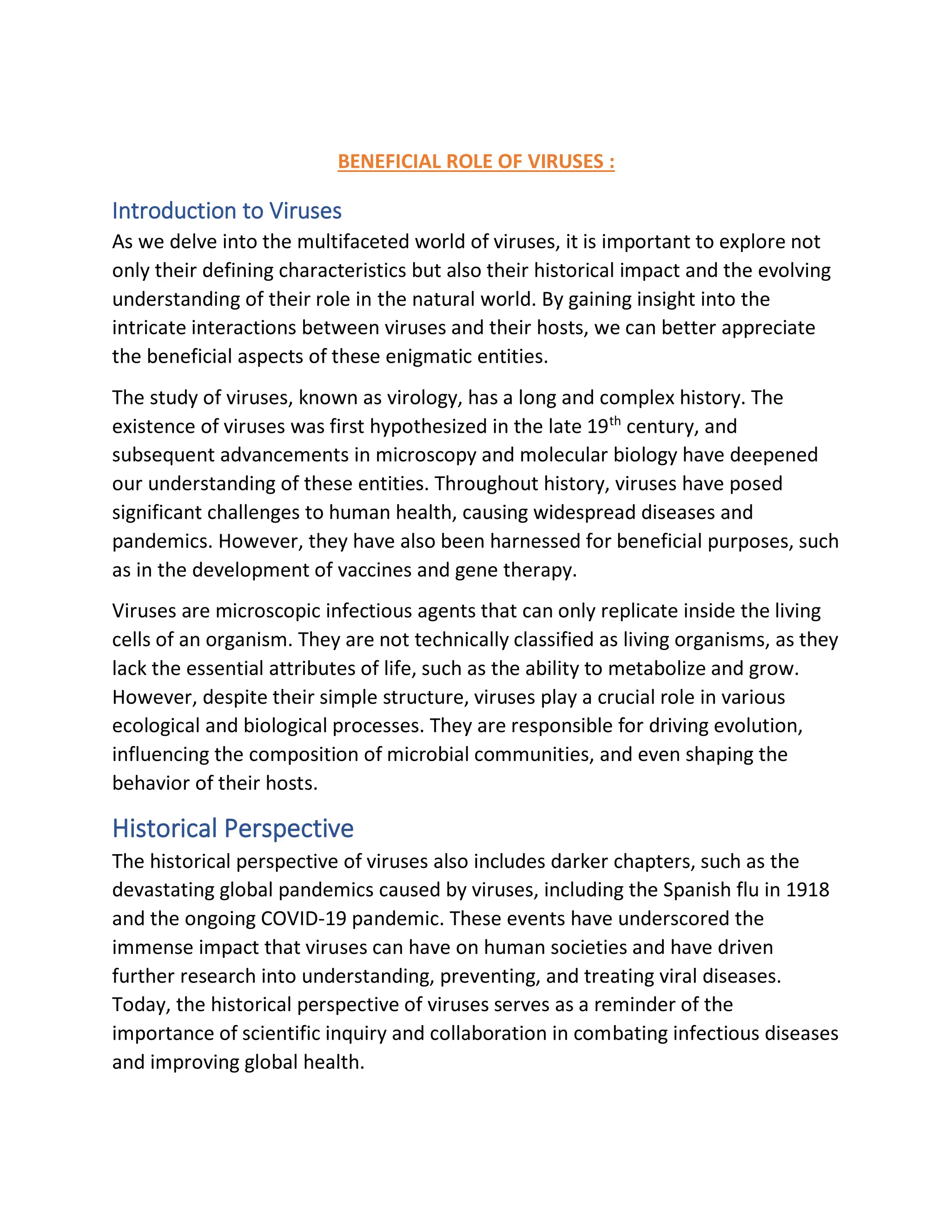 Beneficial role of viruses. Notes in pdf | PDF