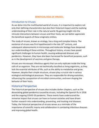 Beneficial role of viruses. Notes in pdf | PDF