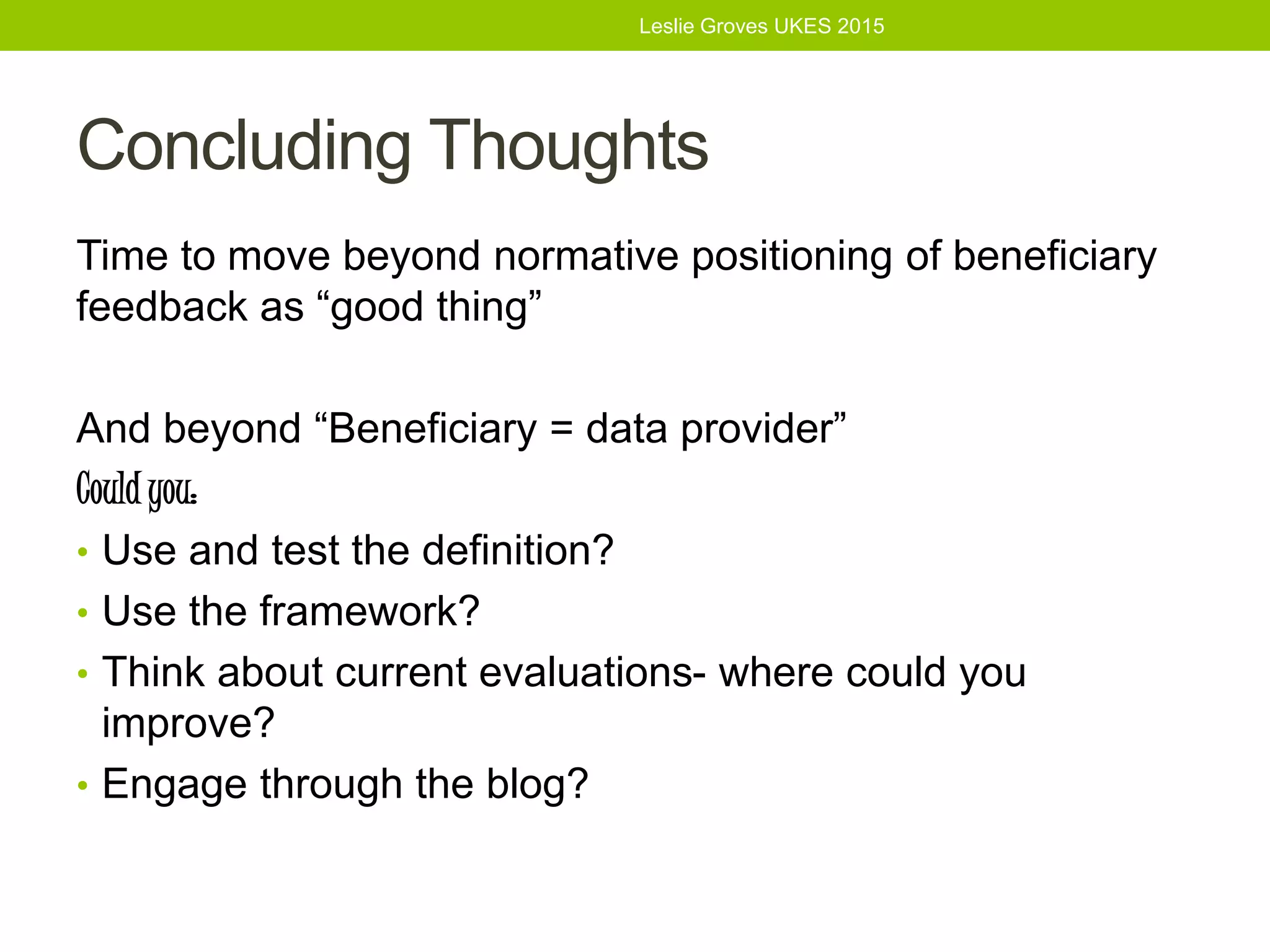 Beneficiary feedback in evaluation ukes methods workshop | PPTX