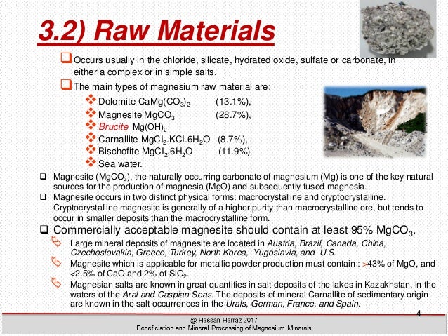 Beneficiation and mineral processing of magnesium minerals