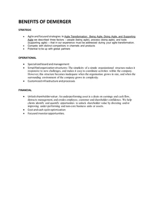 Benefit of demerger | DOCX | Business | Business and Finance