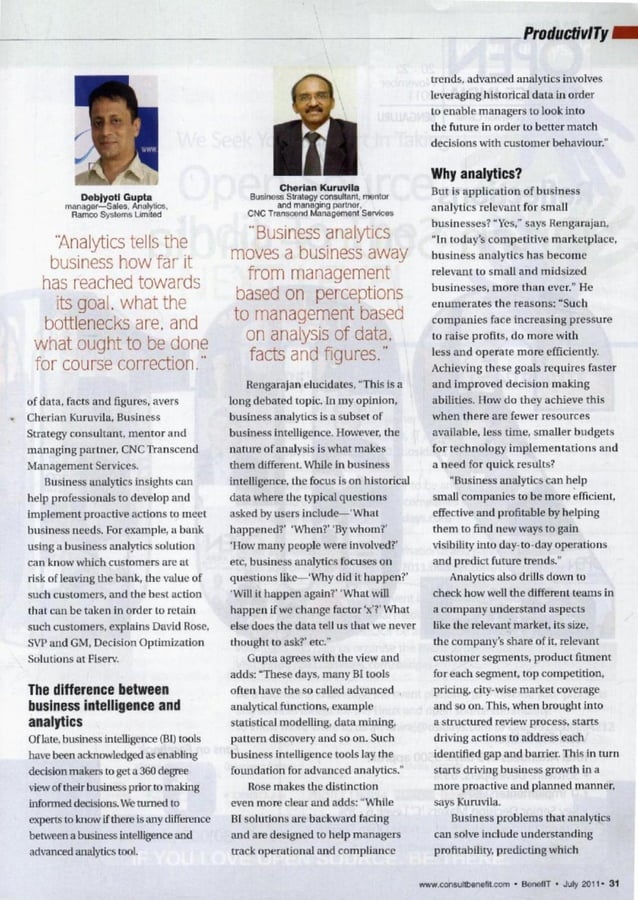 Feature on Analytics – BenefIT Magazine | PDF