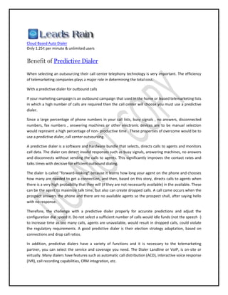 Benefit of predictive dialer | DOCX