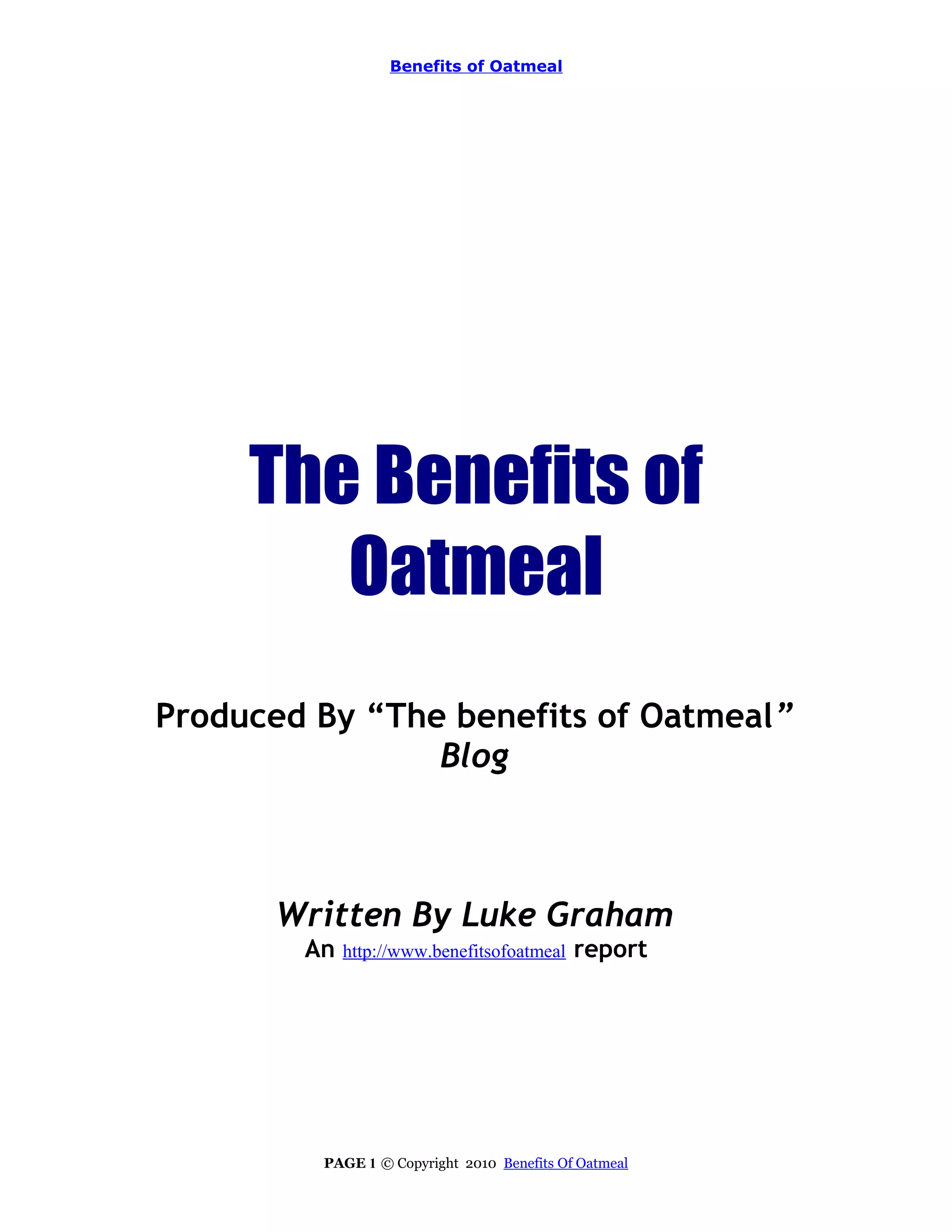 Benefits of Oatmeal | PDF
