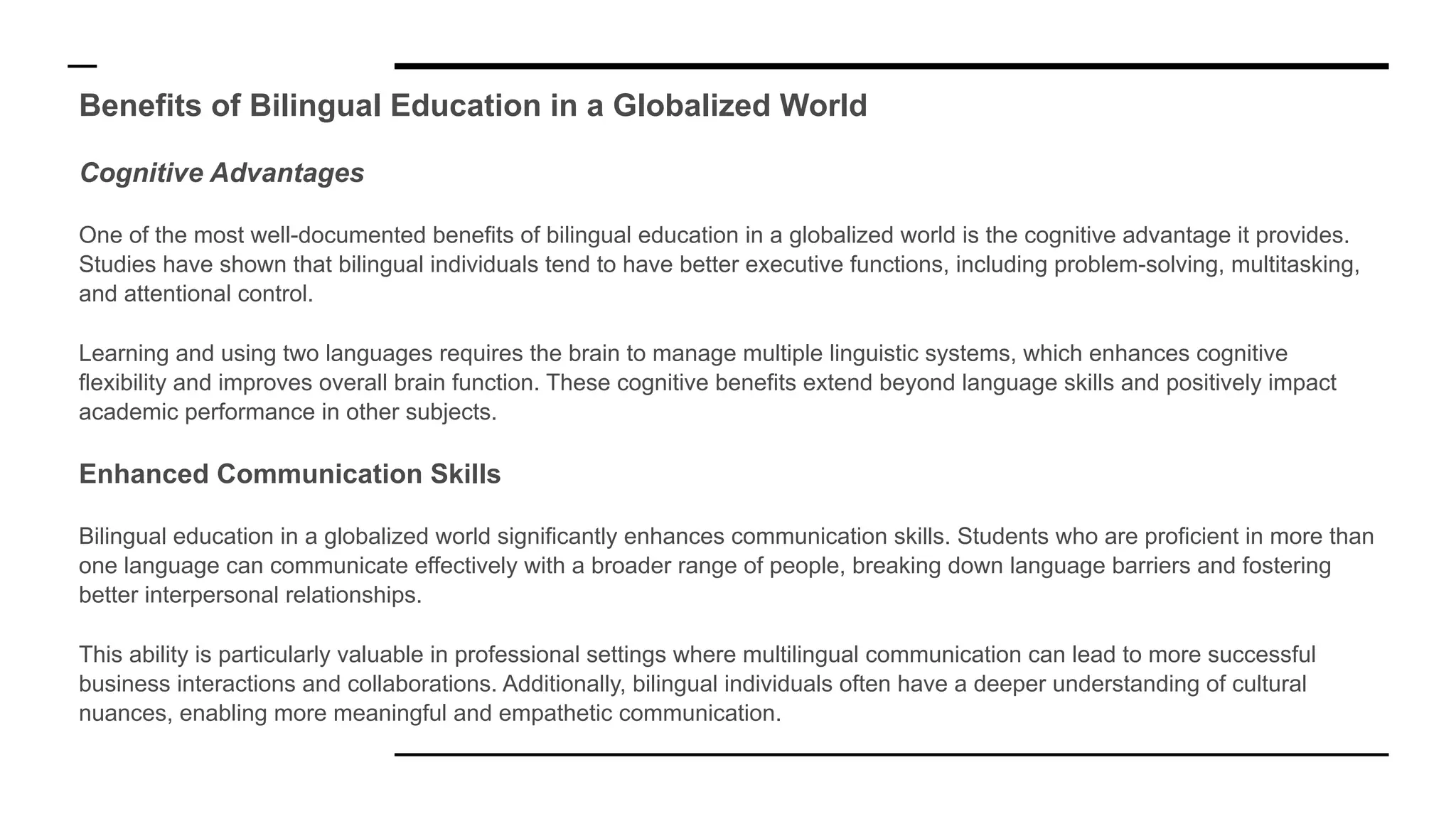 Benefits and Challenges of Bilingual Education in a Globalized World | PDF