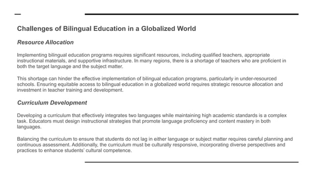 Benefits and Challenges of Bilingual Education in a Globalized World | PPT