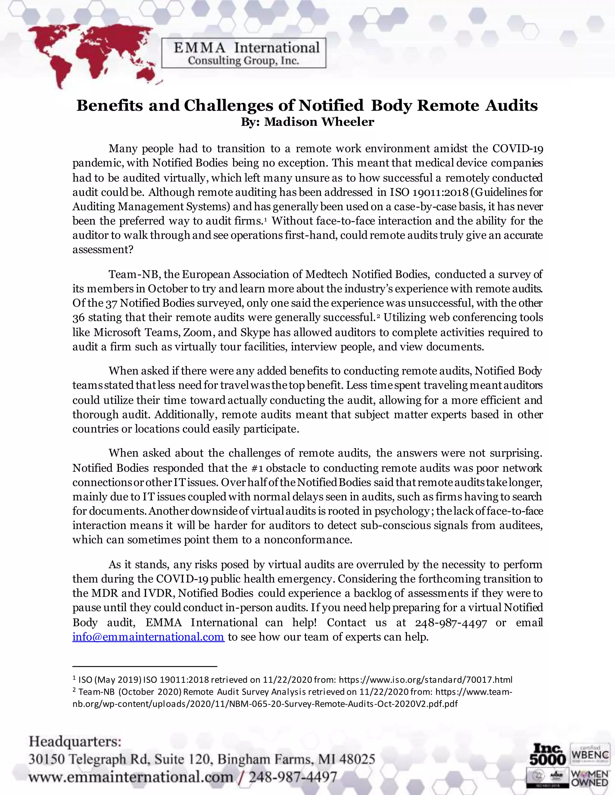 Benefits and Challenges of Notified Body Remote Audits | DOCX