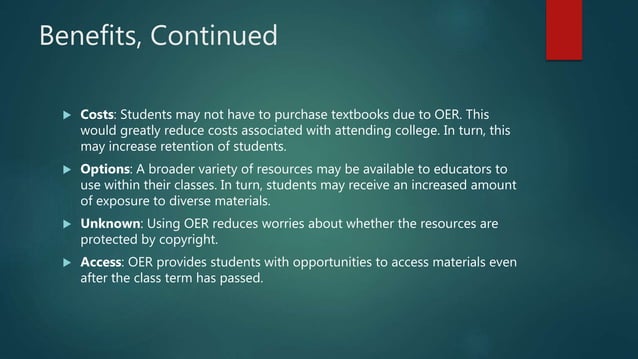 Benefits and challenges of OER: An Overview | PPT