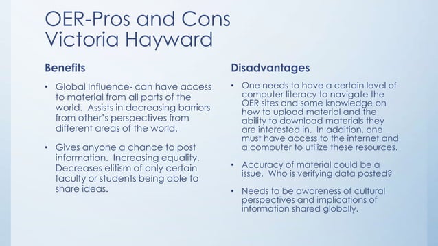 Benefits and Disadvantages of OER | PPT