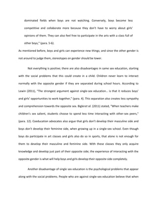 Benefits and Disadvantages of Single Gender Education | DOCX