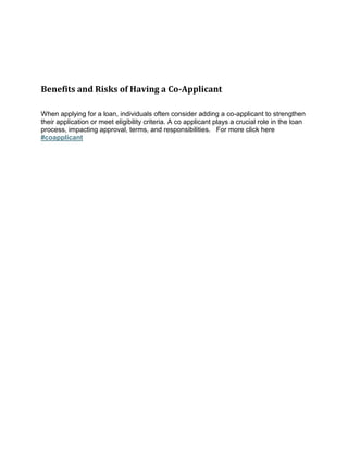 Benefits and Risks of Having a Co-Applicant | DOCX