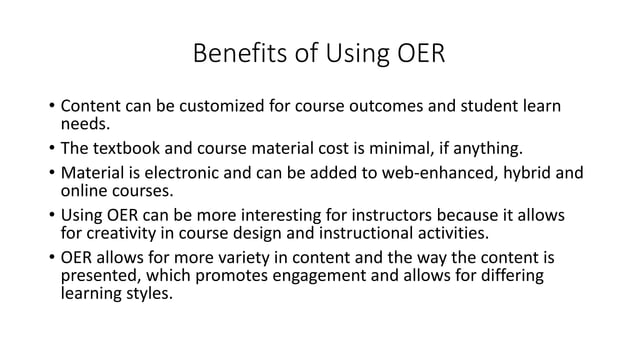 Benefits challenges oer | PPTX | Online Education | Education