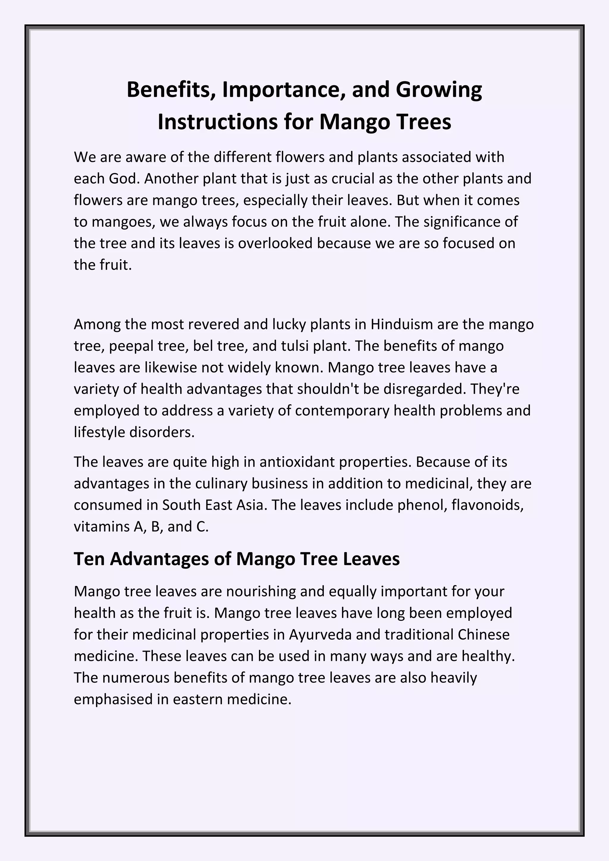 Benefits, Importance, and Growing Instructions for Mango Trees.pdf