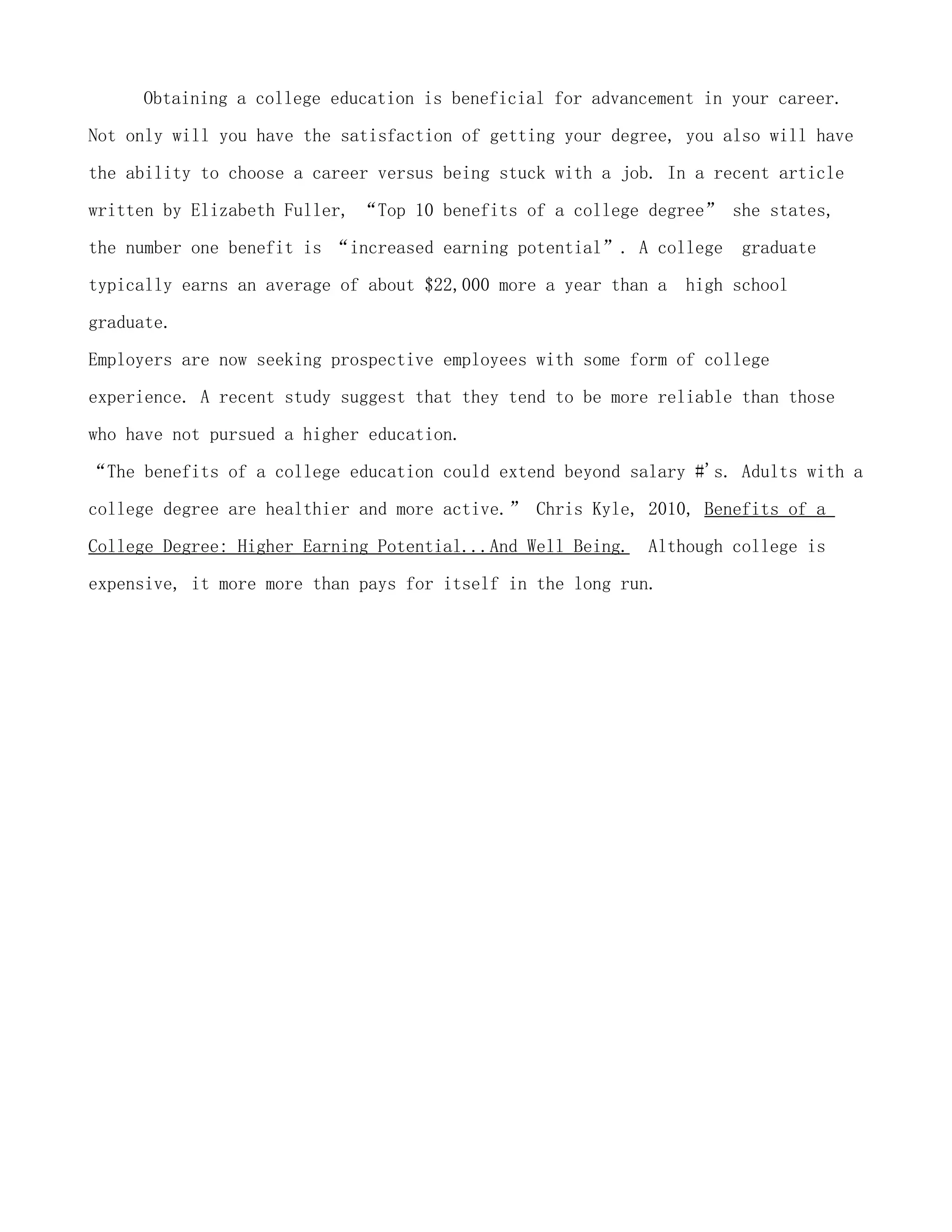 Benefits of a college degree | DOC