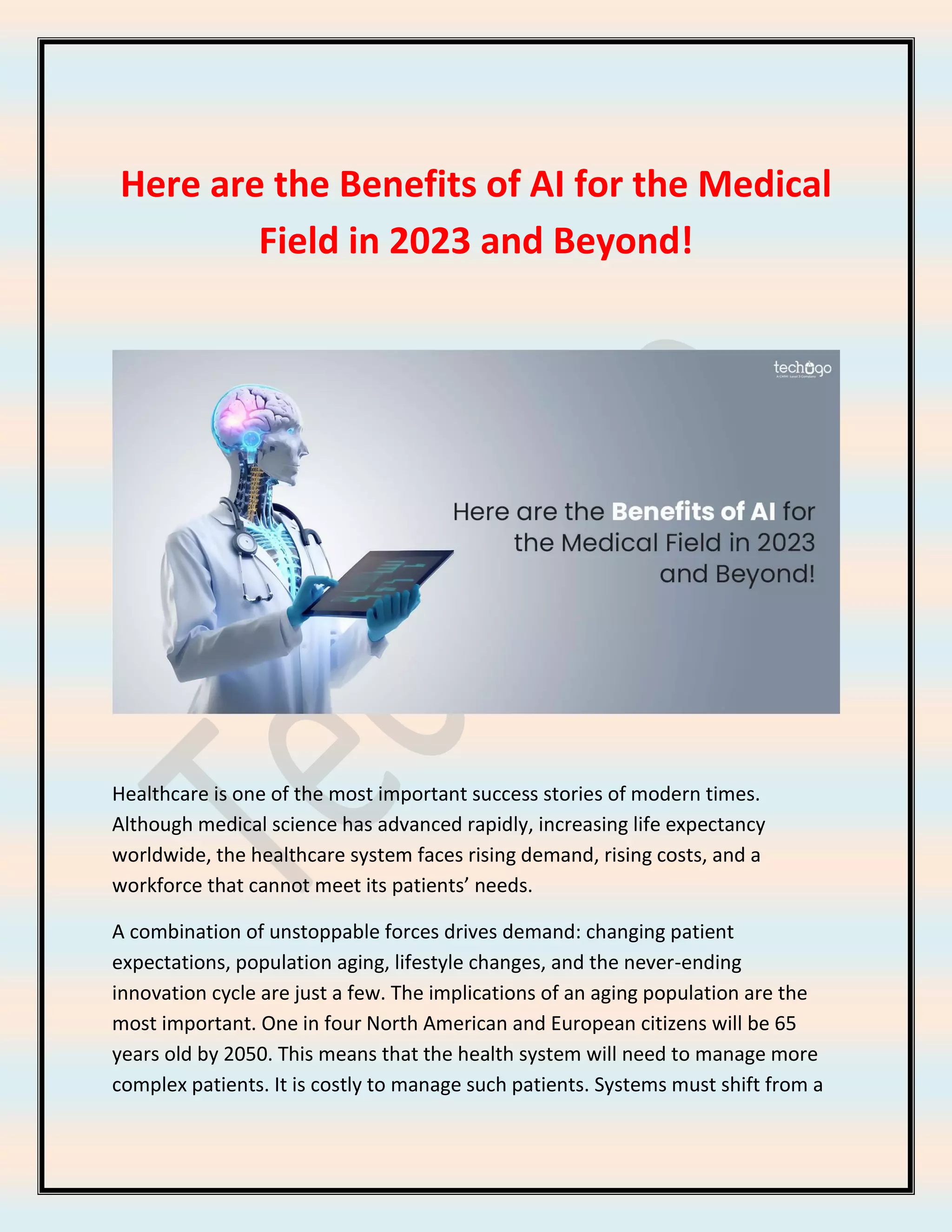 Benefits of AI for the Medical Field in 2023. | PDF