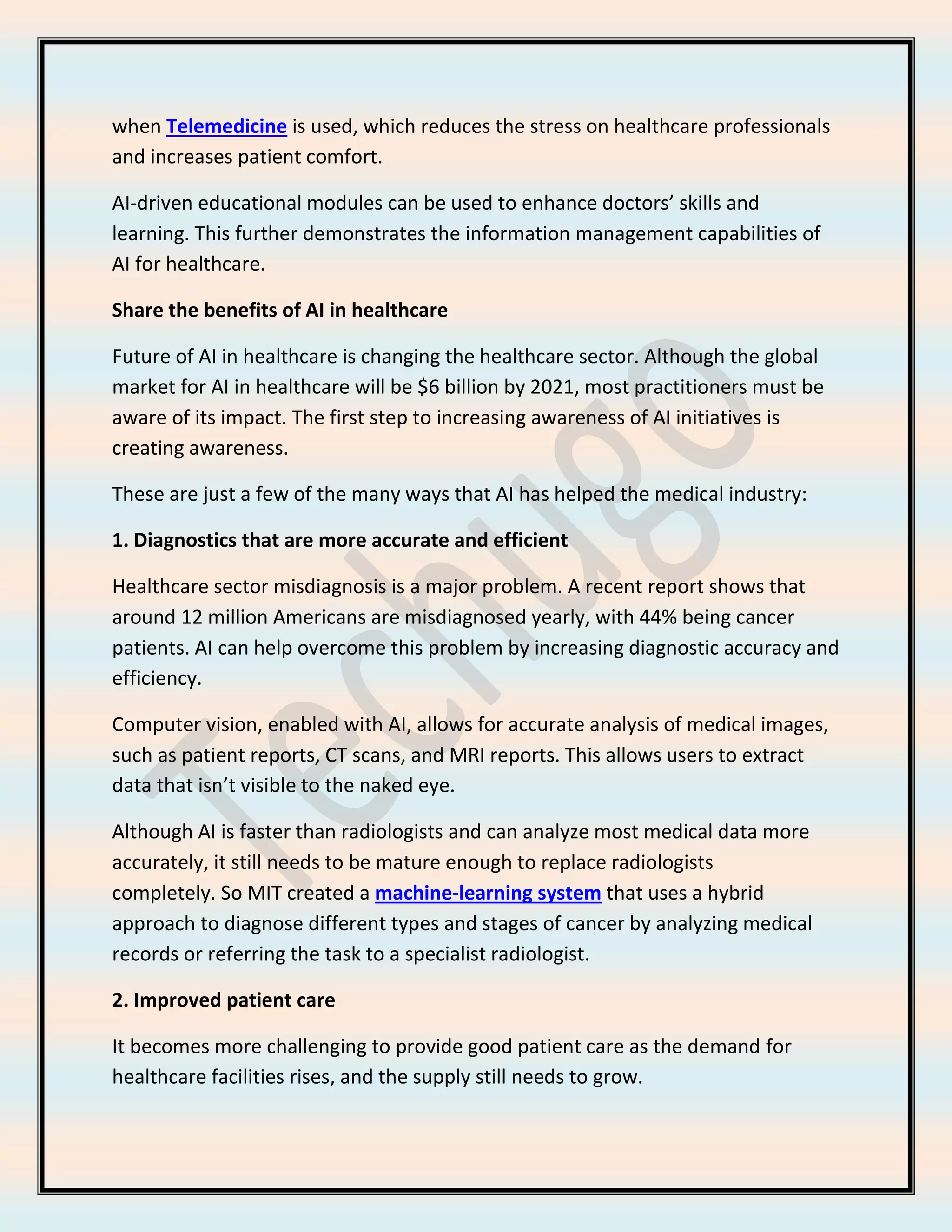 Benefits of AI for the Medical Field in 2023. | PDF