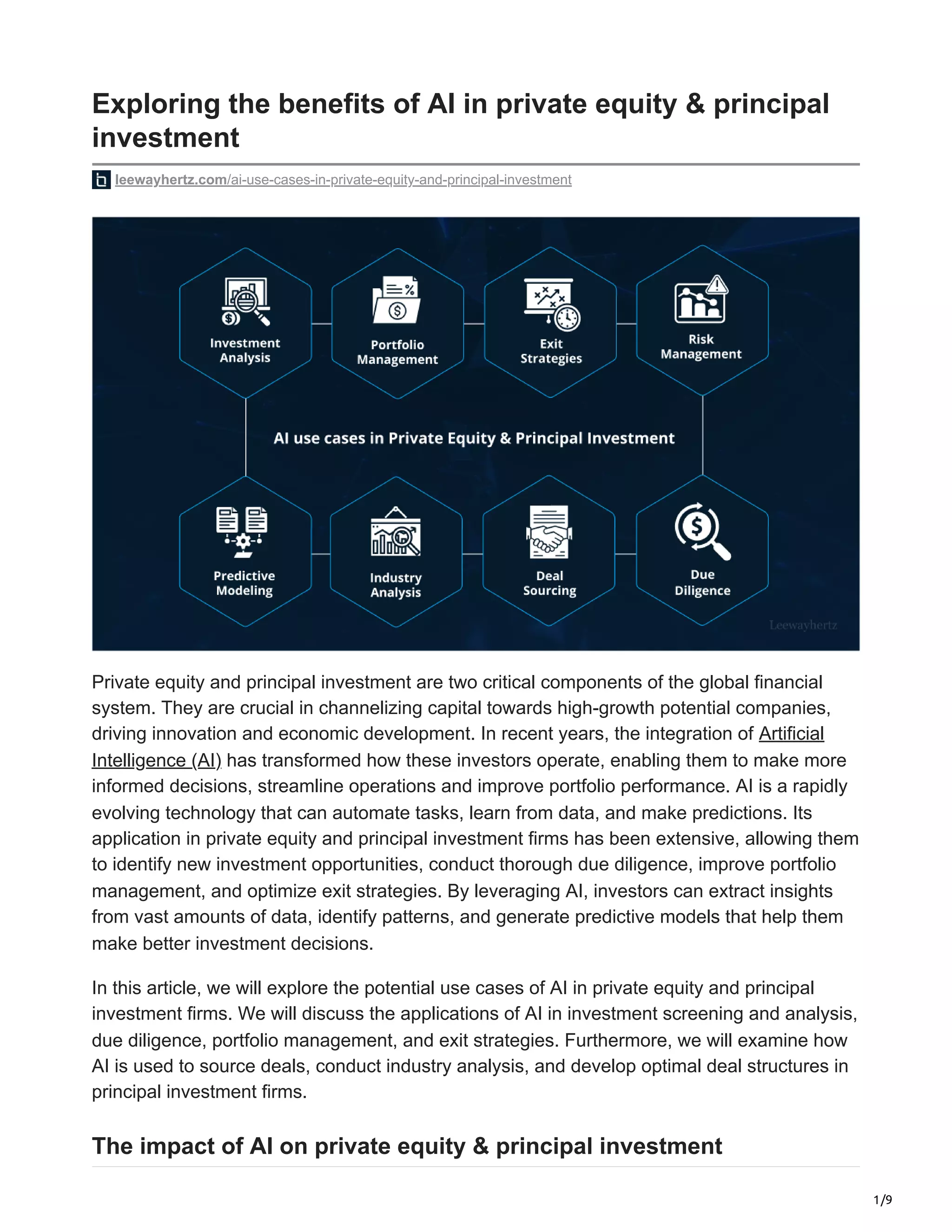 Benefits of AI in private equity amp principal investment.pdf | Private Equity | Business ...