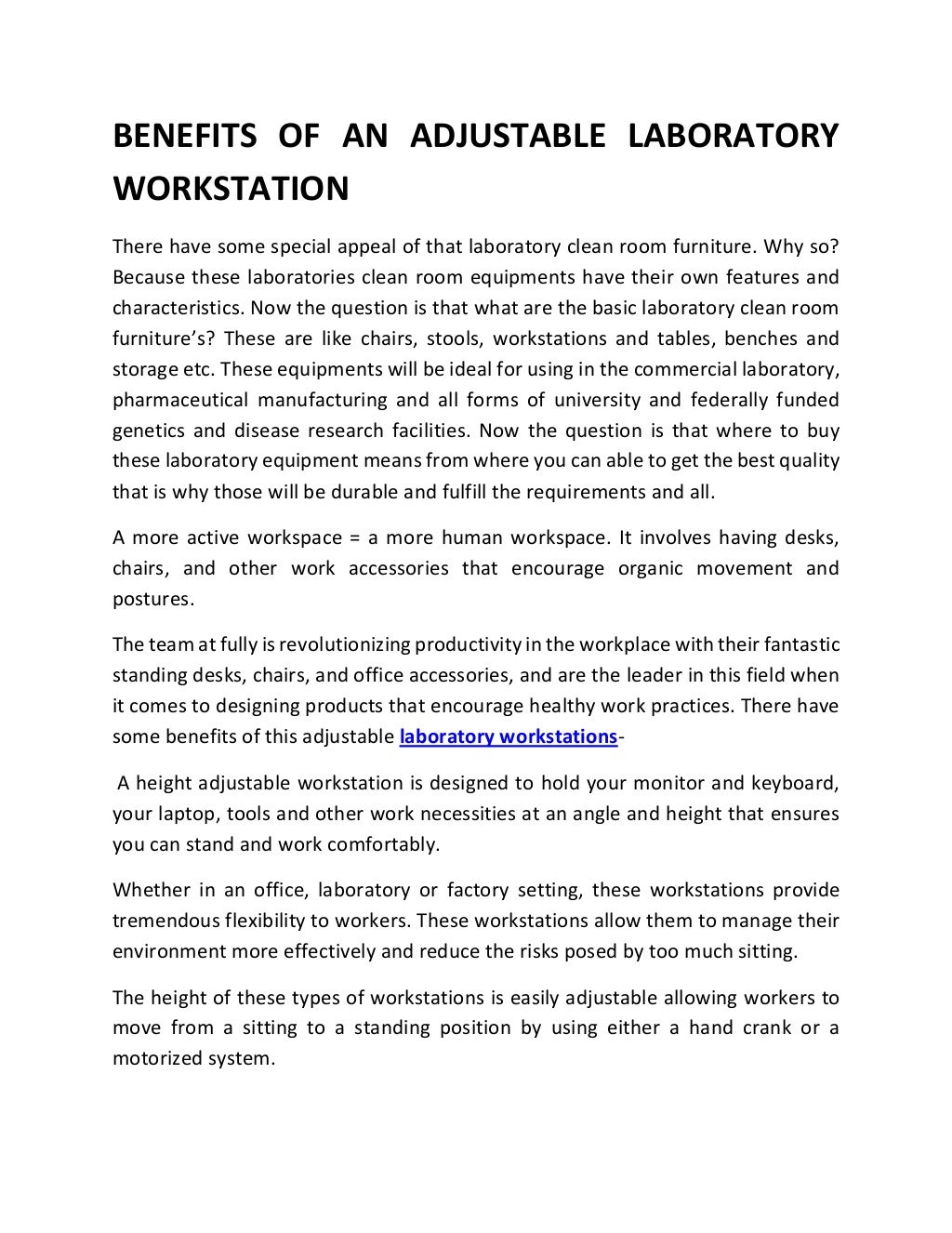 BENEFITS OF AN ADJUSTABLE LABORATORY WORKSTATION