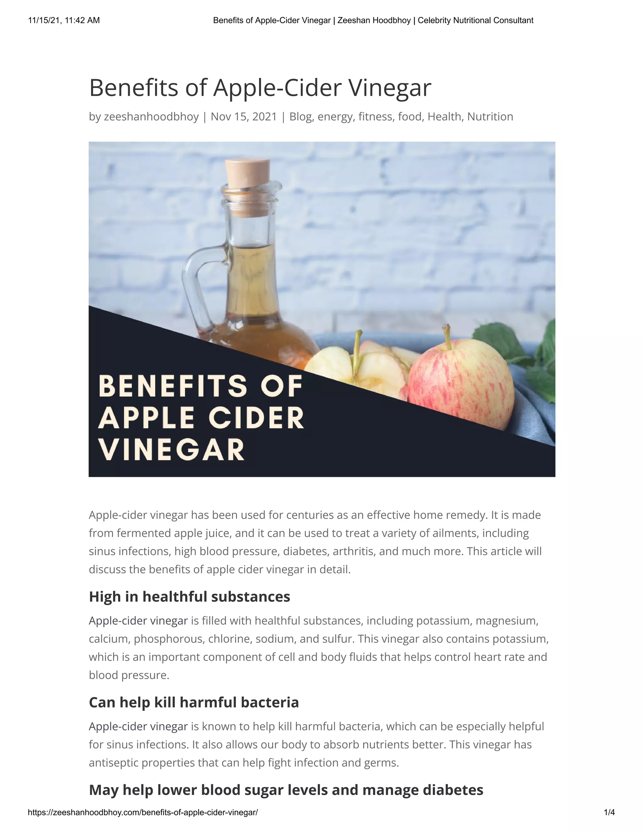 Benefits of Apple Cider Vinegar | PDF