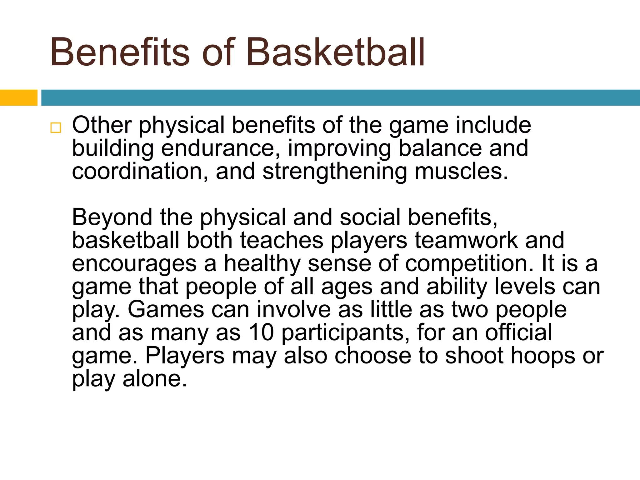 Benefits of Basketball | PPTX | Fitness and Exercise | Healthy Living