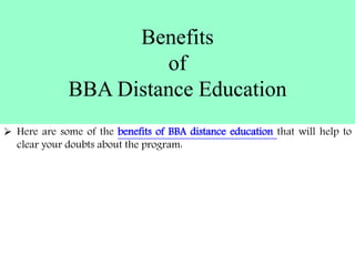 Benefits of BBA Distance Education | PPT