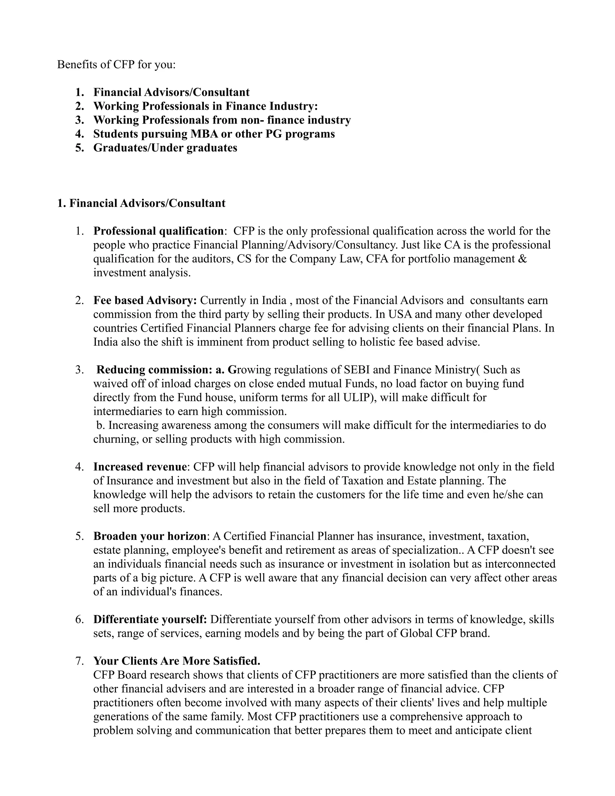 Benefits of cfp for you | PDF