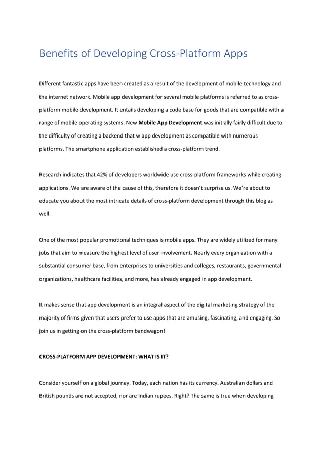 Top Advantages of Cross Platform Mobile App Development | PDF