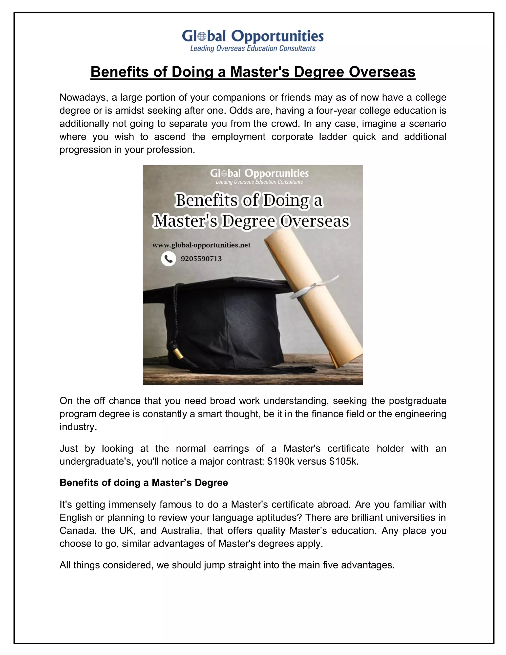 Benefits of Doing a Master's Degree Overseas | PDF