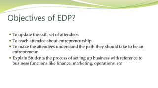 Benefits and need of EDP (Entrepreneurship Development Programs) | PPT