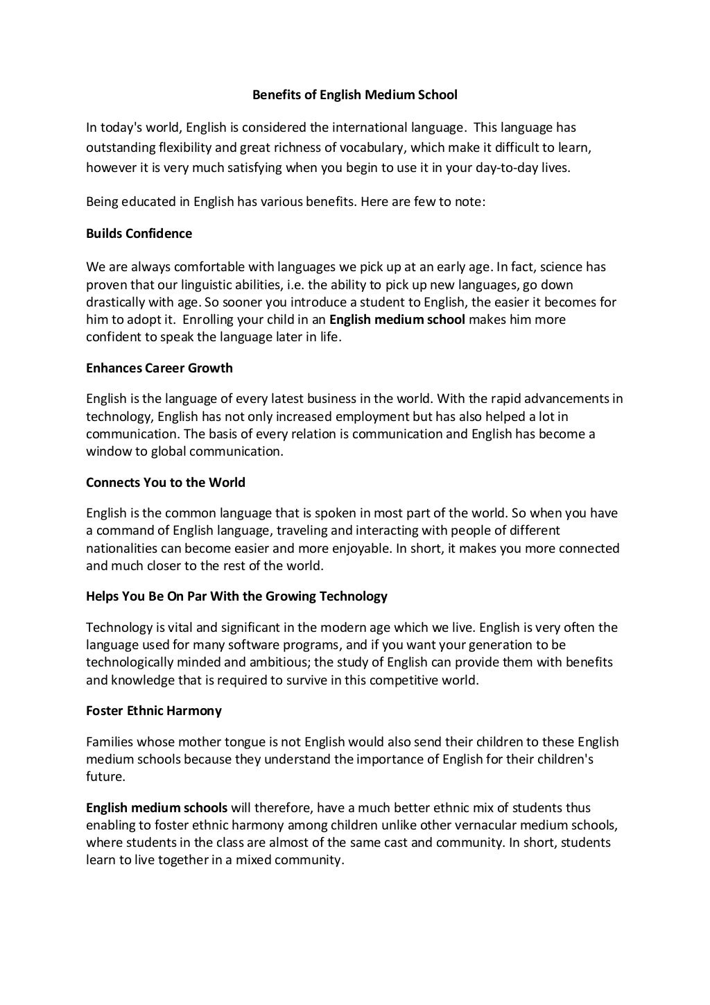 Benefits Of English Medium School Benefits Of English Medium School