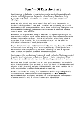 Benefits Of Exercise Essay. Benefits of Exercise Essay Essay on ...