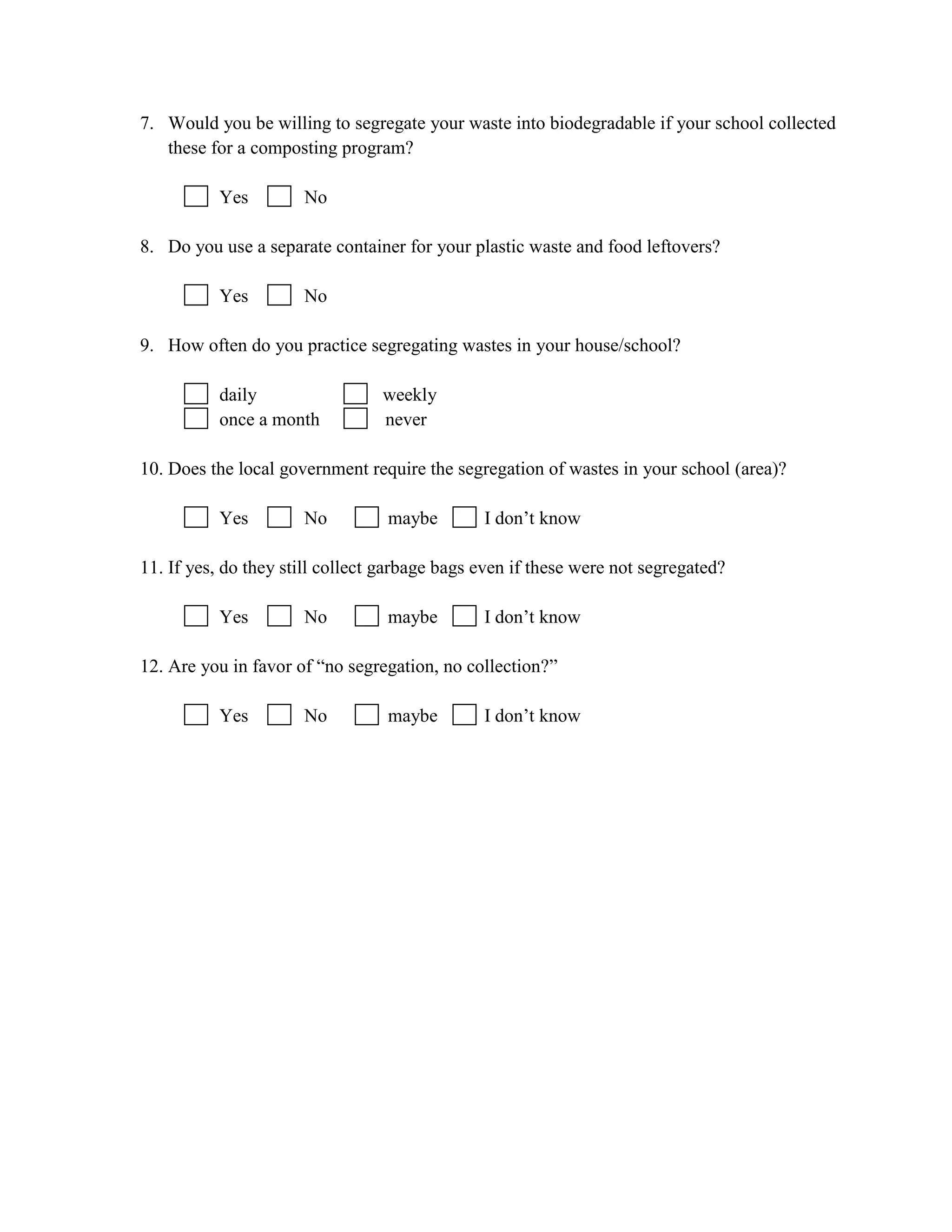 Benefits of garbage segregation survey | DOCX