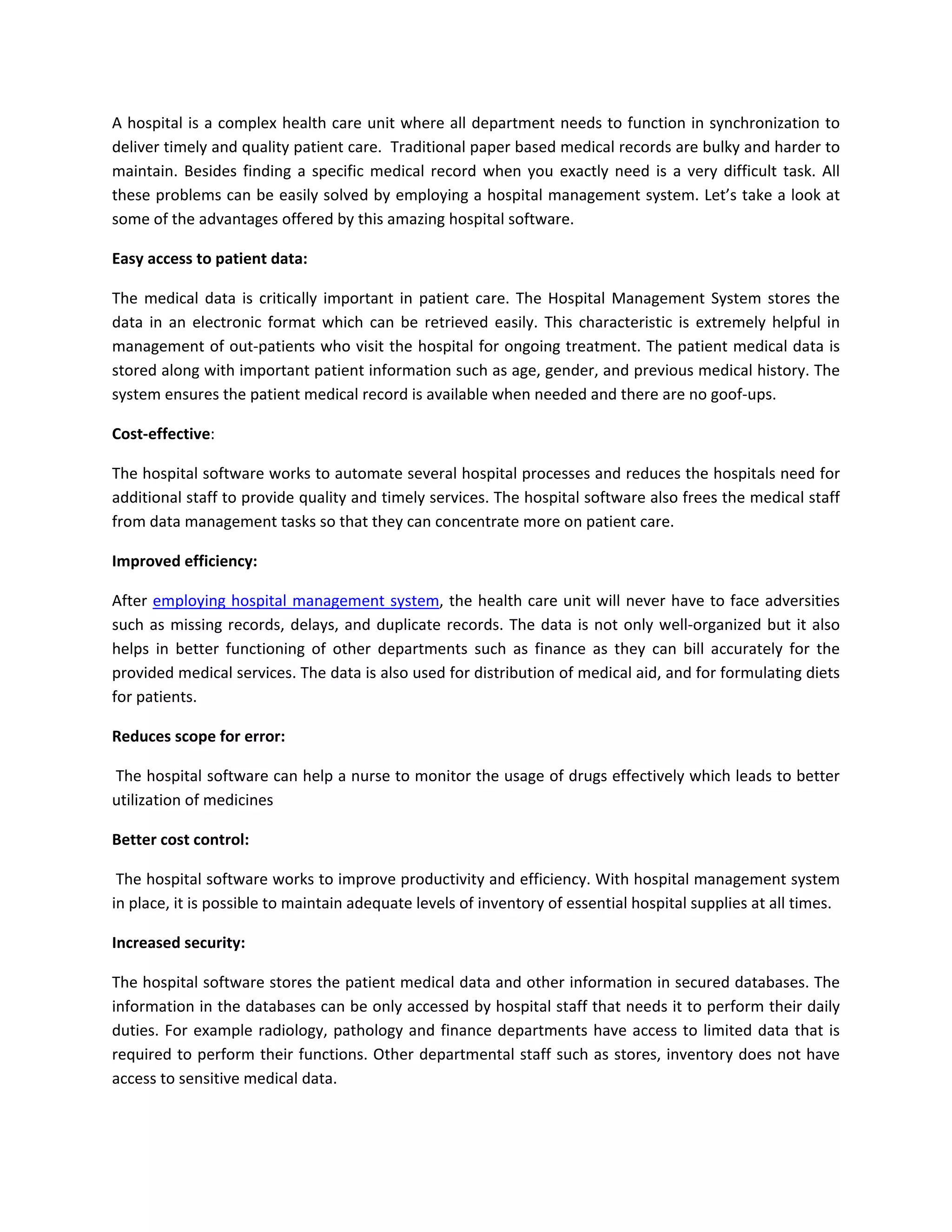 Benefits of having a hospital information system in place | PDF