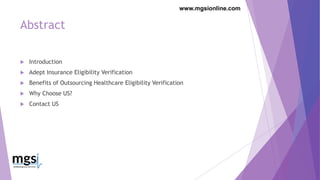 Benefits of healthcare eligibility verification services | PPT