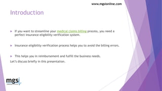 Benefits of healthcare eligibility verification services | PPTX